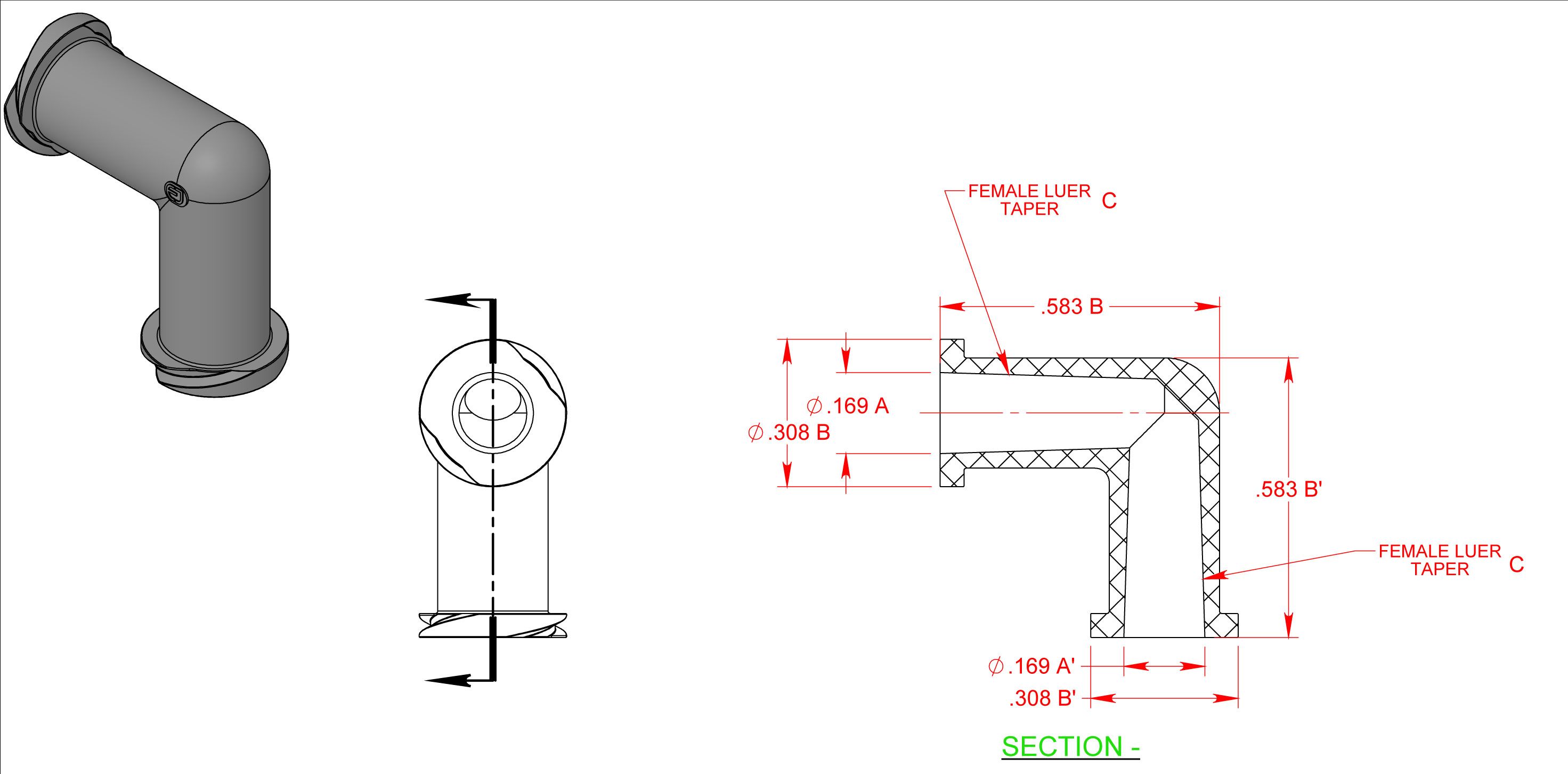 B-EL-100143-CVU-QC Female Luer Elbow in CrystalVu™ Cleanroom Manufactured.